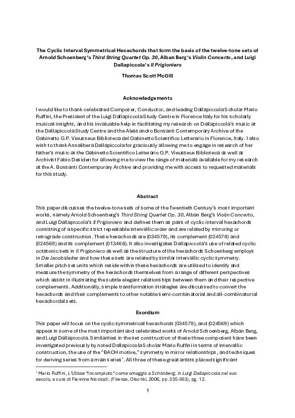 (PDF) The Cyclic Interval Symmetrical Hexachords that form the basis of the twelve-tone sets of ...