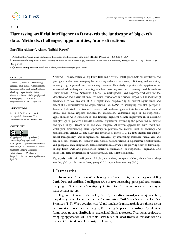 (PDF) Harnessing artificial intelligence (AI) towards the landscape of big earth data: Methods ...