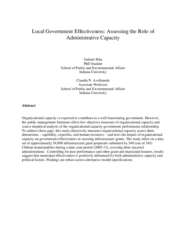 (PDF) Local Government Effectiveness : Assessing the Role of ...