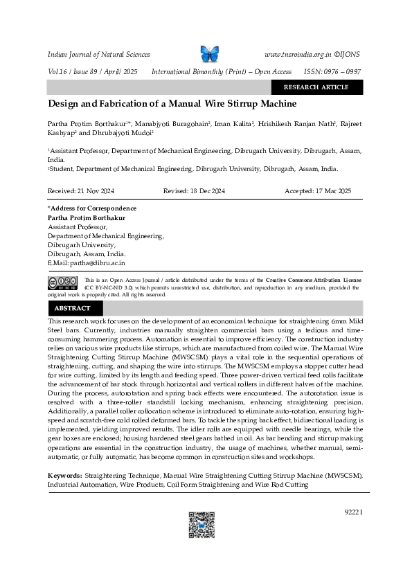 (PDF) Design and Fabrication of a Manual Wire Stirrup Machine