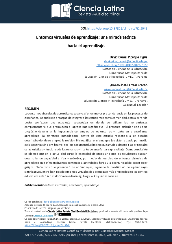 (PDF) Entornos virtuales de aprendizaje: una mirada teórica hacia el ...