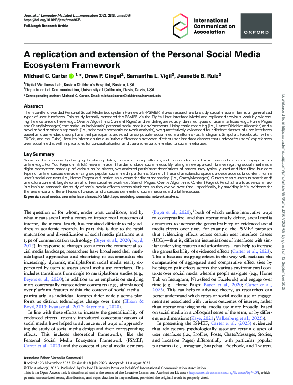 (PDF) A replication and extension of the Personal Social Media Ecosystem Framework