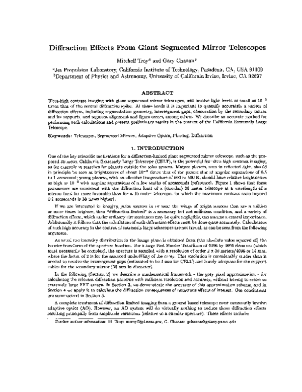 (PDF) Diffraction effects from giant segmented-mirror telescopes