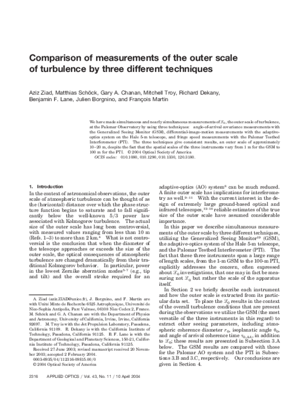 (PDF) Comparison of measurements of the outer scale of turbulence by ...