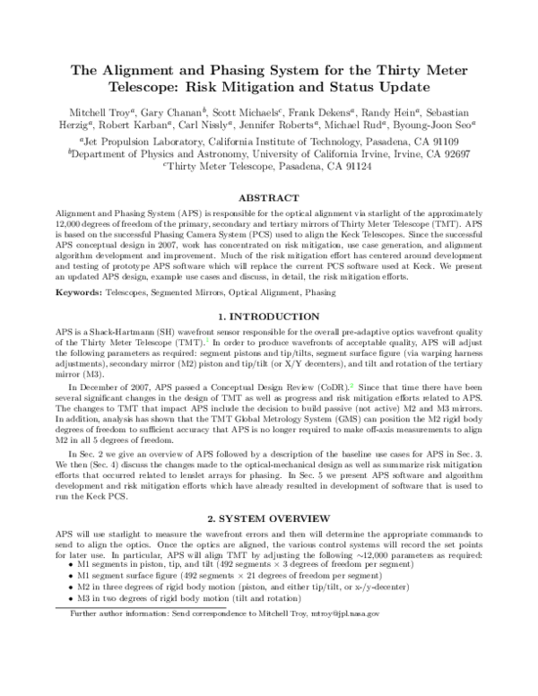 (PDF) The alignment and phasing system for the Thirty Meter Telescope ...