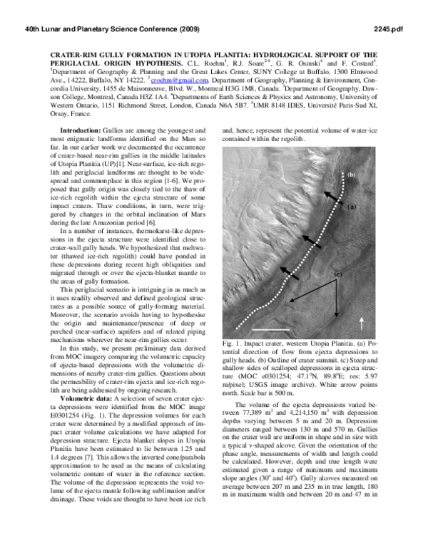 (PDF) Crater-Rim Gully Formation in Utopia Planitia: Hydrological ...