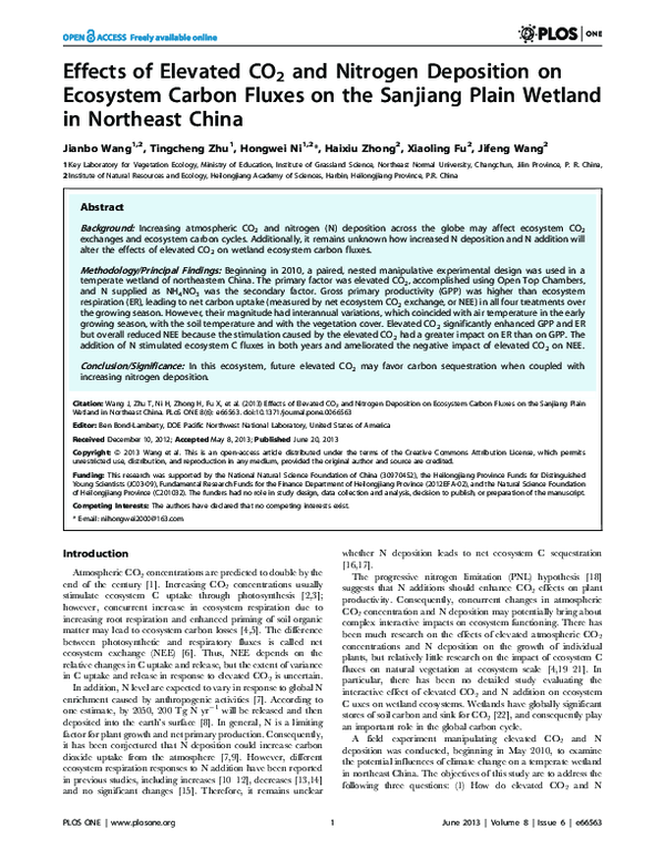 (PDF) Effects of Elevated CO2 and Nitrogen Deposition on Ecosystem Carbon Fluxes on the Sanjiang ...