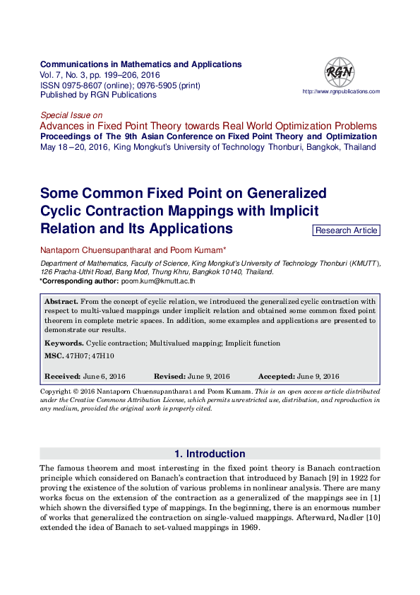 (PDF) Some Common Fixed Point on Generalized Cyclic Contraction Mappings with Implicit Relation ...