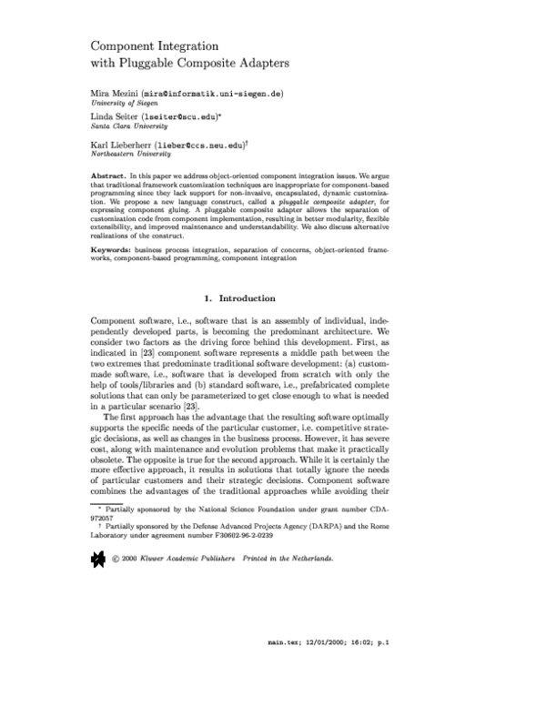 (PDF) Component Integration with Pluggable Composite Adapters
