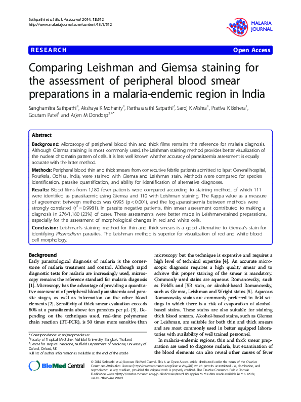 (PDF) Comparing Leishman and Giemsa staining for the assessment of ...