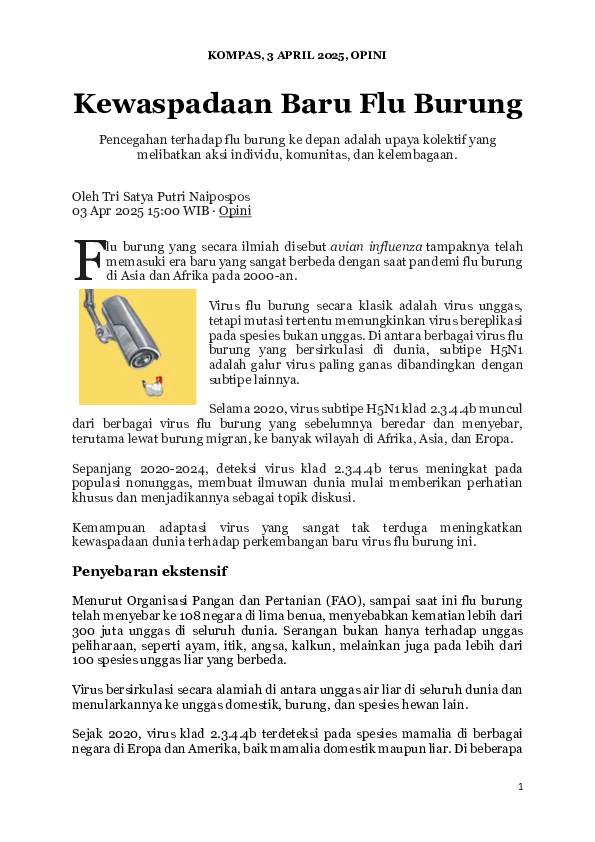 (PDF) Kewaspadaan Baru Flu Burung