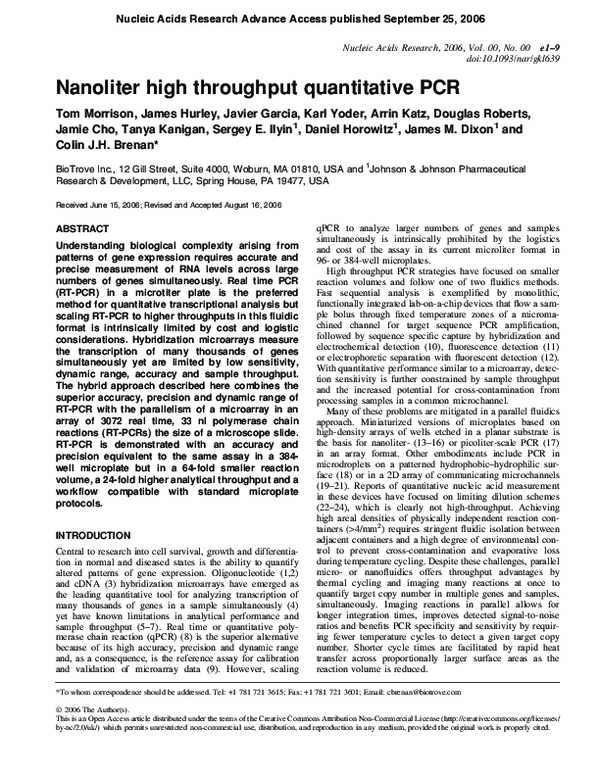 (PDF) Nanoliter high throughput quantitative PCR