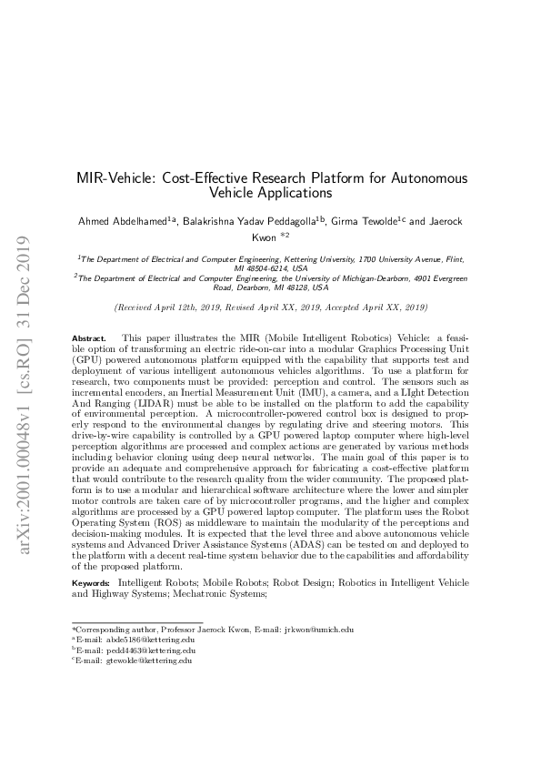 (PDF) MIR-Vehicle: Cost-Effective Research Platform for Autonomous ...