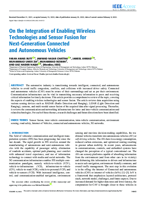 (PDF) On the Integration of Enabling Wireless Technologies and Sensor Fusion for Next-Generation ...
