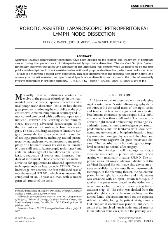 (PDF) Robotic-assisted laparoscopic retroperitoneal lymph node dissection