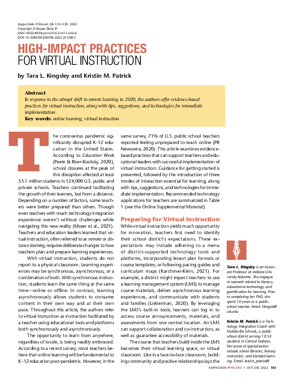 (PDF) HIGH-IMPACT PRACTICES FOR VIRTUAL INSTRUCTION