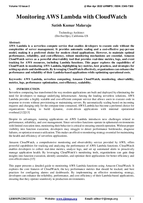 (PDF) Monitoring AWS Lambda with CloudWatch