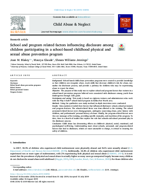 (PDF) School and program related factors influencing disclosure among ...