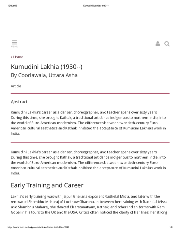 (PDF) Kumudini Lakhia 1930-2025