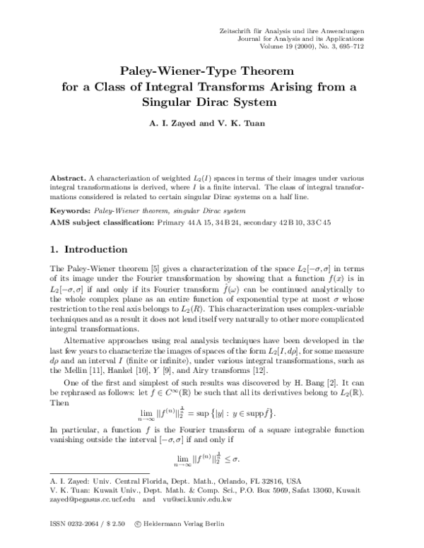 (PDF) Paley-Wiener-Type Theorem for a Class of Integral Transforms ...