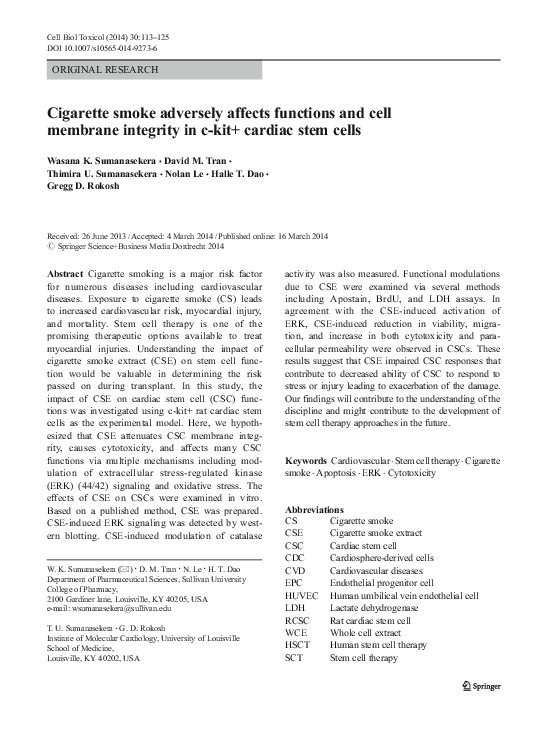 (PDF) Cigarette smoke adversely affects functions and cell membrane ...