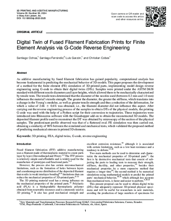 (PDF) Digital Twin of Fused Filament Fabrication Prints for Finite Element Analysis via G-Code ...
