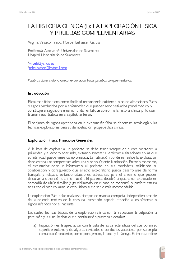 (PDF) La historia clínica (II): la exploración física y pruebas ...
