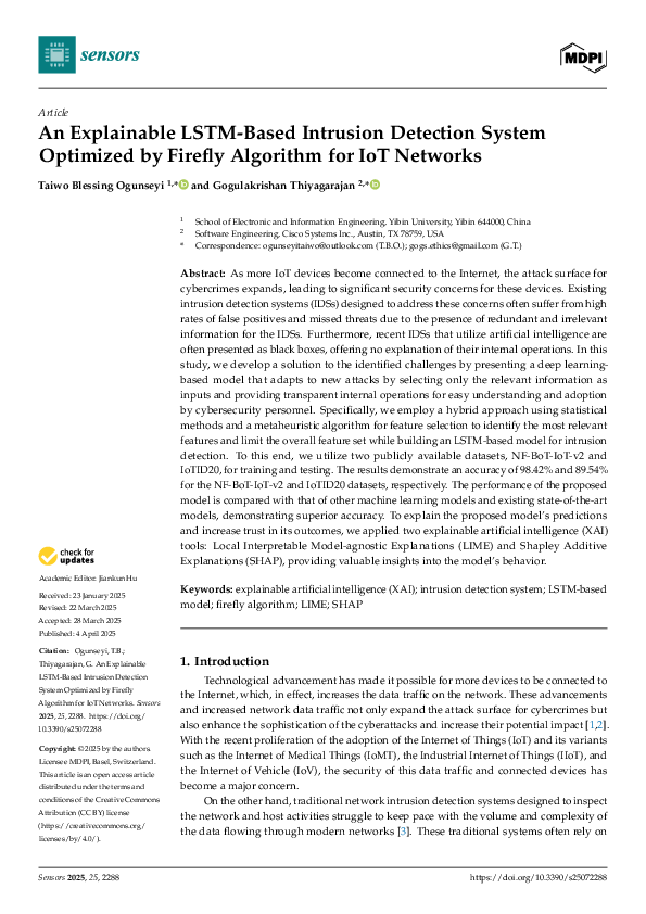 (PDF) An Explainable LSTM-Based Intrusion Detection System Optimized by Firefly Algorithm for ...