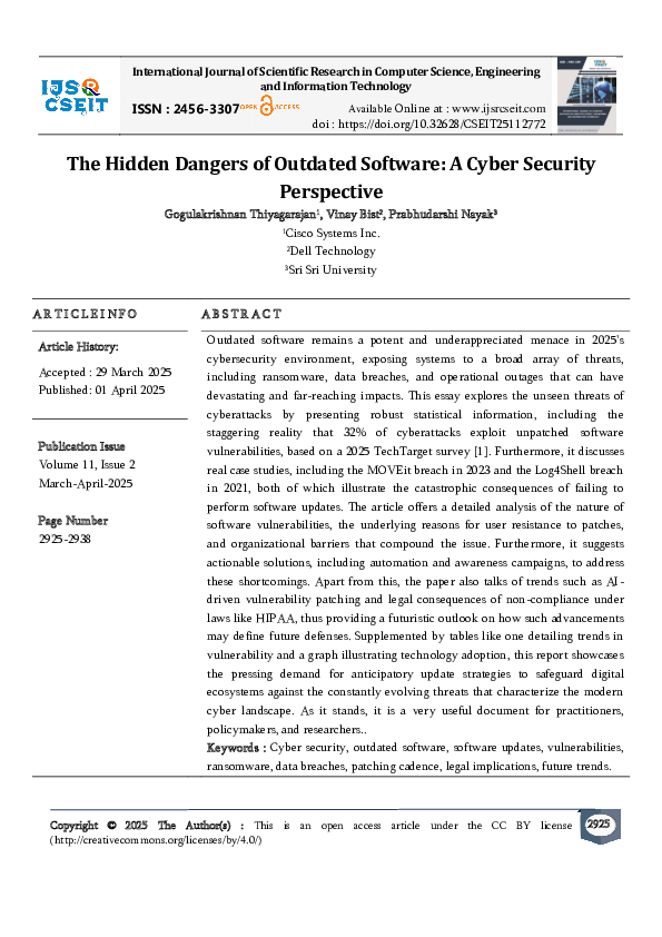 (PDF) The Hidden Dangers of Outdated Software: A Cyber Security Perspective