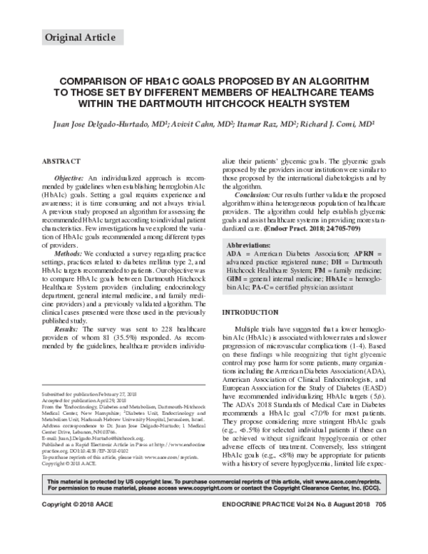 (PDF) Comparison Of Hba1C Goals Proposed By An Algorithm To Those Set ...