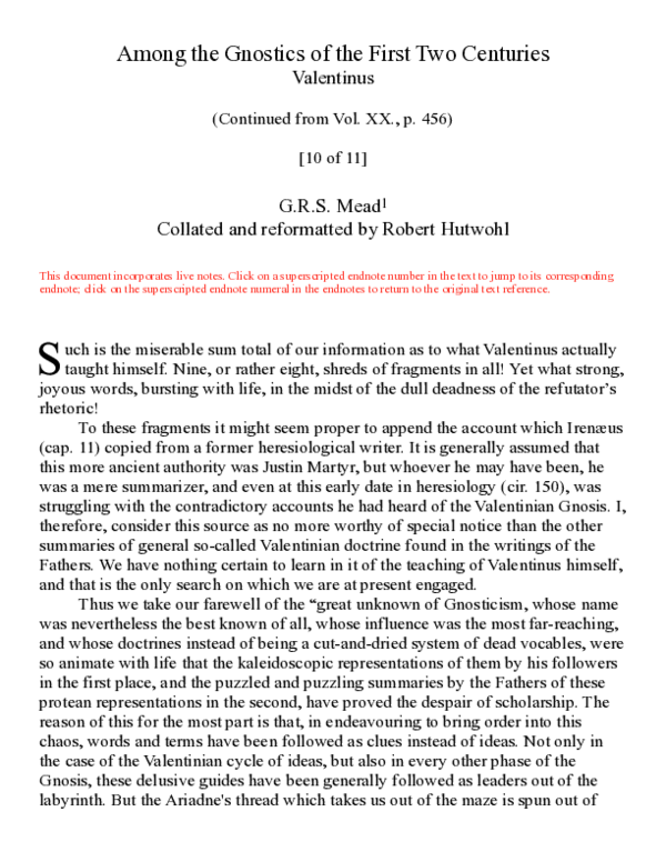 (PDF) Among the Gnostics of the First Two Centuries. Valentinus. By G.R ...