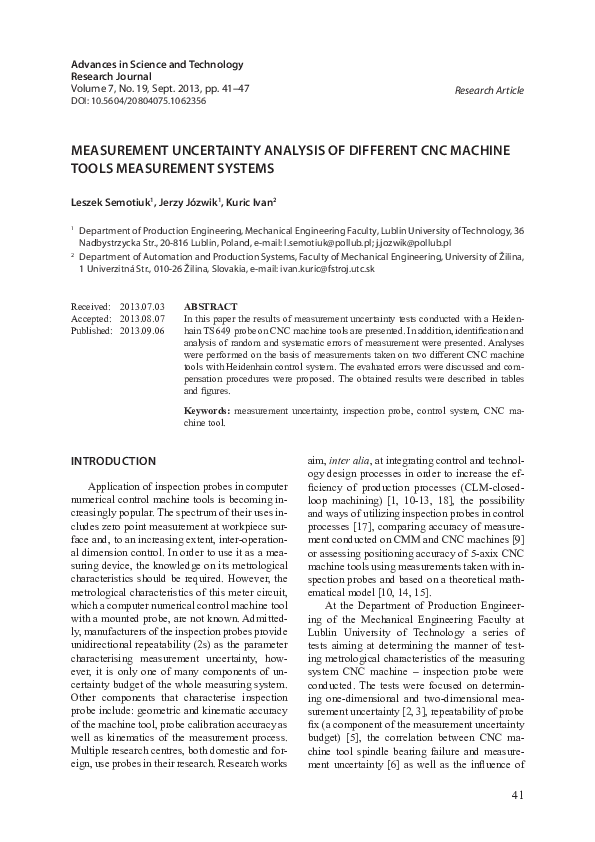 (PDF) Measurement Uncertainty Analysis of Different CNC Machine Tools ...