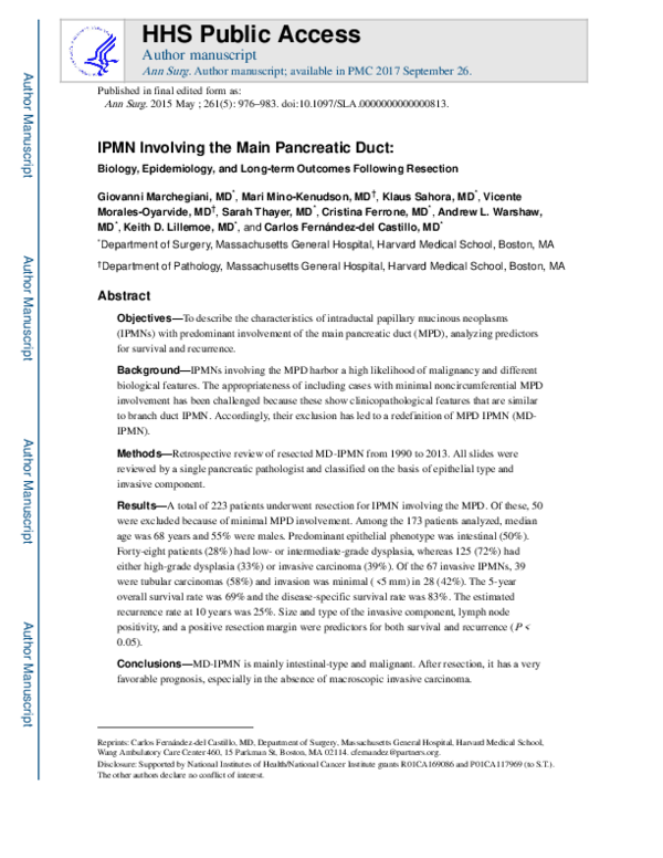 (PDF) IPMN Involving the Main Pancreatic Duct