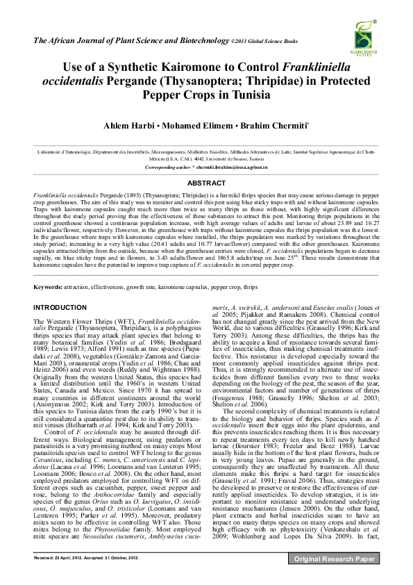 (PDF) Use of a Synthetic Kairomone to Control Frankliniella ...