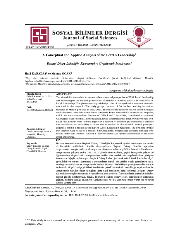 (PDF) A Conceptual and Applied Analysis of the Level 5 Leadership