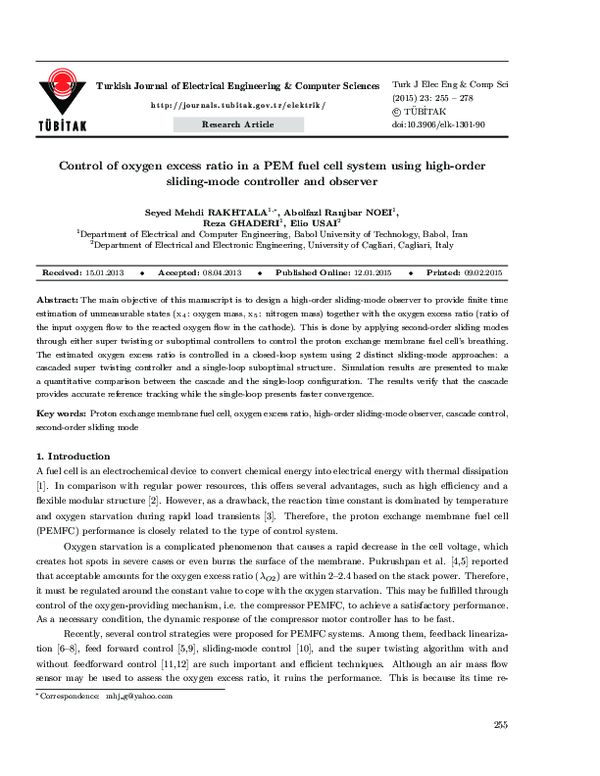 (PDF) Control of oxygen excess ratio in a PEM fuel cell system using ...