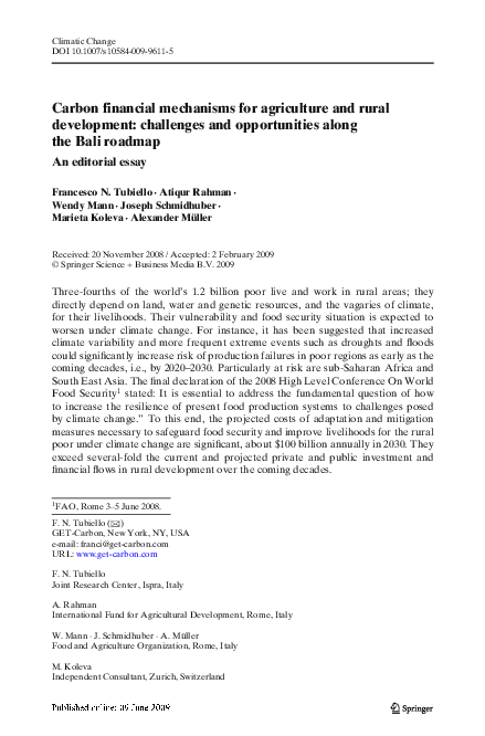 (PDF) Carbon financial mechanisms for agriculture and rural development ...