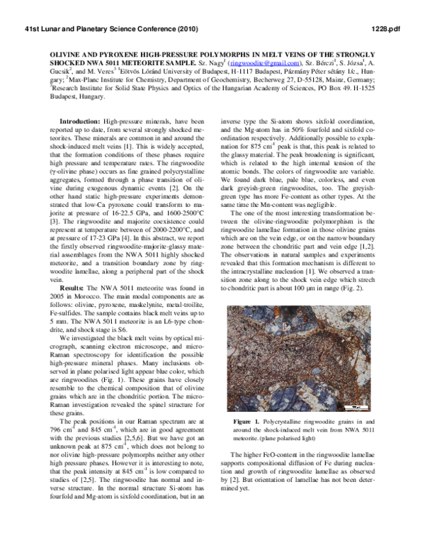 (PDF) Olivine and Pyroxene High-Pressure Polymorphs in Melt Veins of ...
