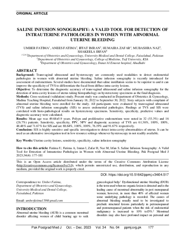 (PDF) Saline Infusion Sonography: A Valid Tool for Detection of ...