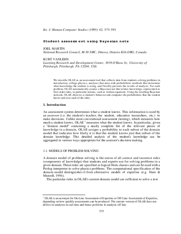 (PDF) Student assessment using Bayesian nets