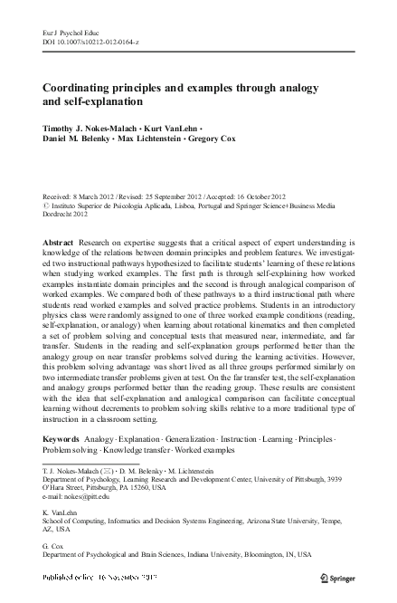 (PDF) Problem solving. Knowledge transfer. Worked examples