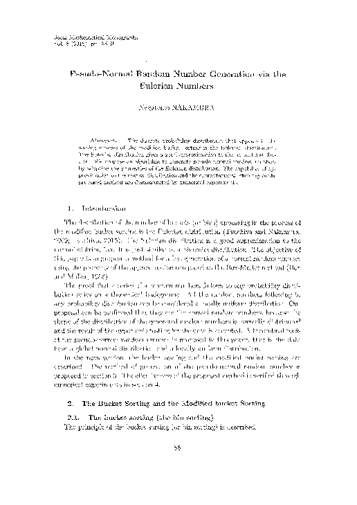 (PDF) Pseudo-Normal Random Number Generation via the Eulerian Numbers