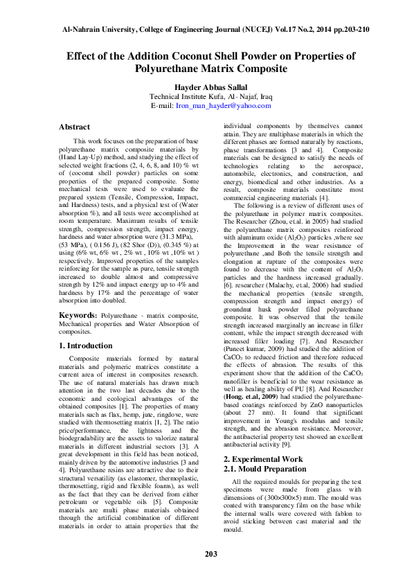 (PDF) Effect of the Addition Coconut Shell Powder on Properties of ...