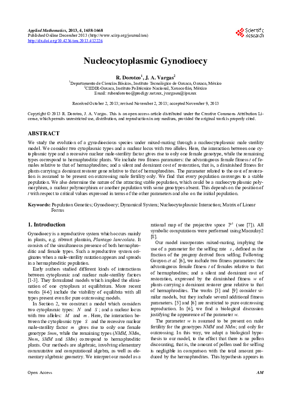 (PDF) Nucleocytoplasmic Gynodioecy