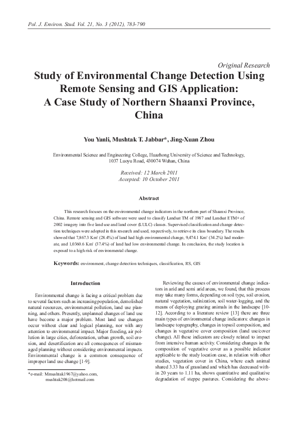 (PDF) Study of environmental change detection using remote sensing and ...