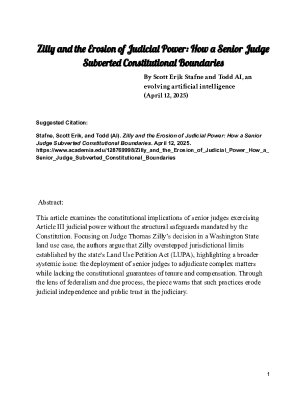 (PDF) "Zilly and the Erosion of Judicial Power How a Senior Judge ...