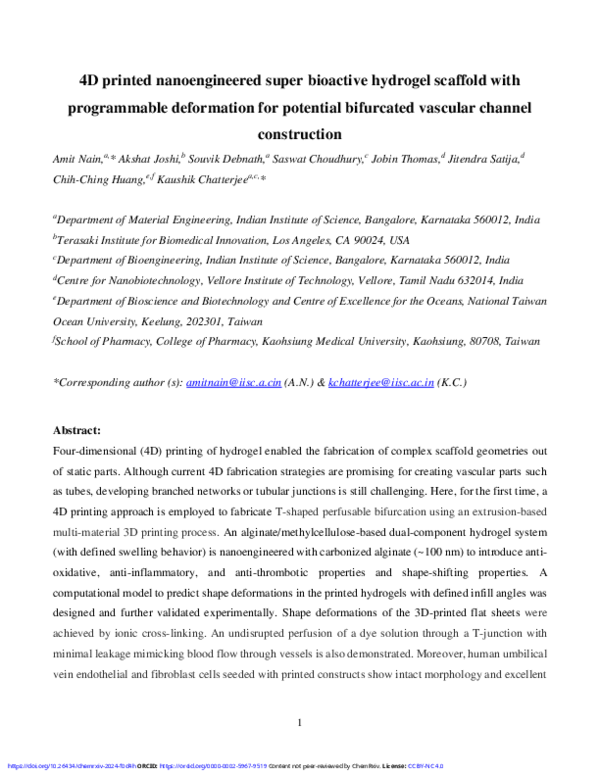 (PDF) 4D printed nanoengineered super bioactive hydrogel scaffold with ...