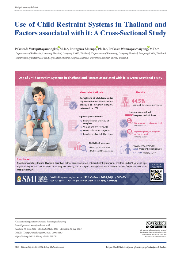 (PDF) Use of Child Restraint Systems in Thailand and Factors associated ...