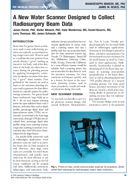 (PDF) A New Water Scanner Designed to Collect Radiosurgery Beam Data