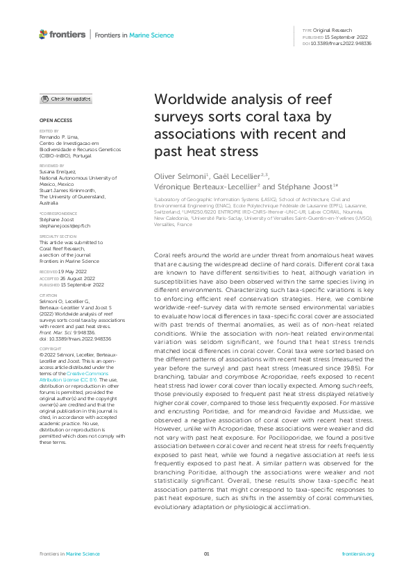 (PDF) Worldwide analysis of reef surveys sorts coral taxa by ...